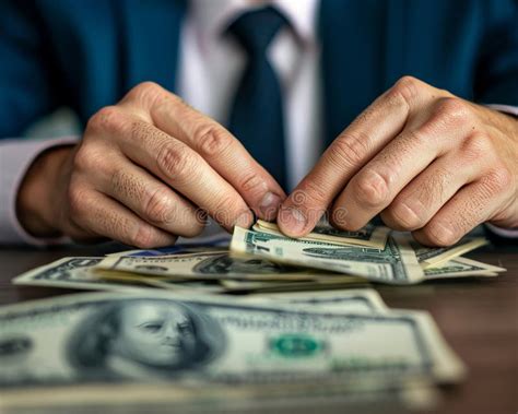 Efficient Bank Teller Meticulously Counting Dollar Bills On The Table