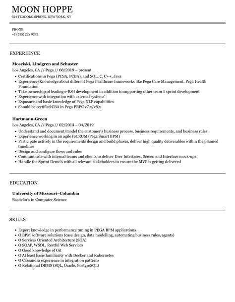 Pega Resume Samples Velvet Jobs
