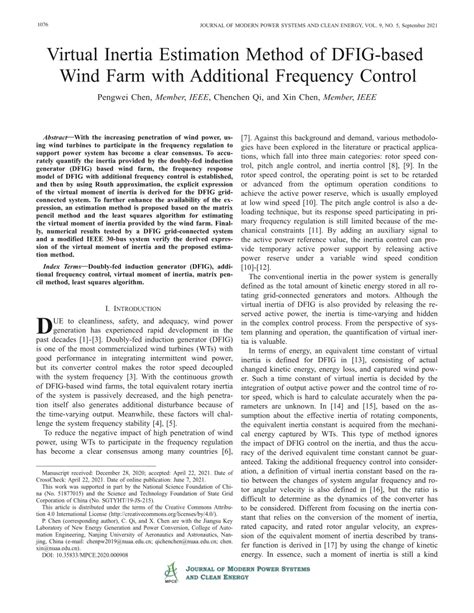 Pdf Virtual Inertia Estimation Method Of Dfig Based Wind Farm With