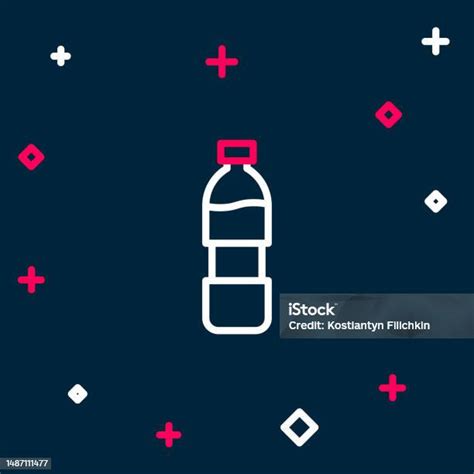 파란색 배경에 격리 된 물 아이콘의 라인 병 소다 아쿠아 음료 표지판 다채로운 개요 개념 벡터 0명에 대한 스톡 벡터 아트 및