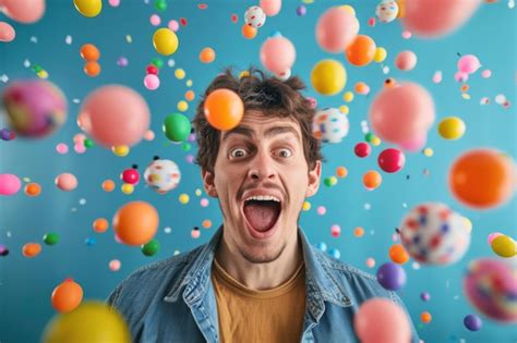 Premium Photo There Is A Man That Is Making A Face With Many Balls