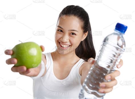 运动 健康食物 女孩 青苹果 水 美 青少年 水平画幅 美人 健康