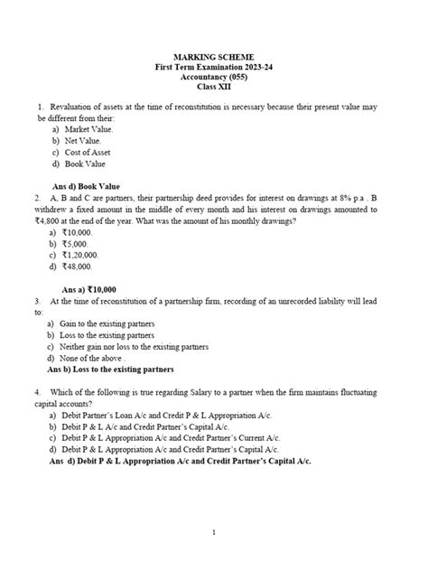 Class 12 Term 1 Acc 23 24 Ms Pdf Debits And Credits Goodwill