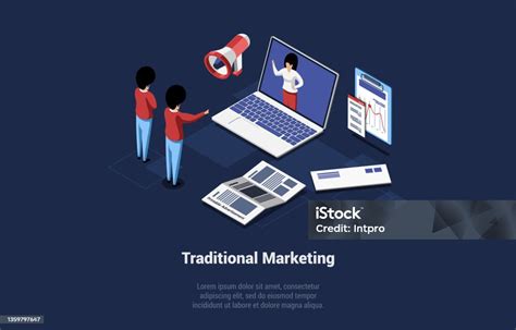 문자 만화 3d 스타일 등극 구성벡터 일러스트레이션 전통적인 마케팅 개념 광고 및 무역의 정기적 인 수단 제품 판매 및 구매