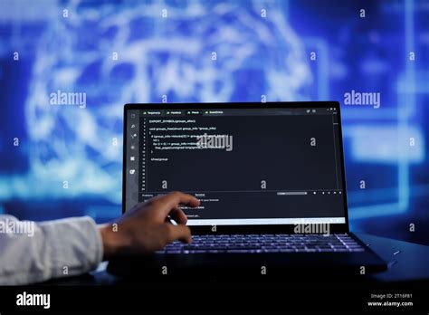 Admin Writes Code On Laptop To Visualize Artificial Intelligence Neural Networks Using Augmented