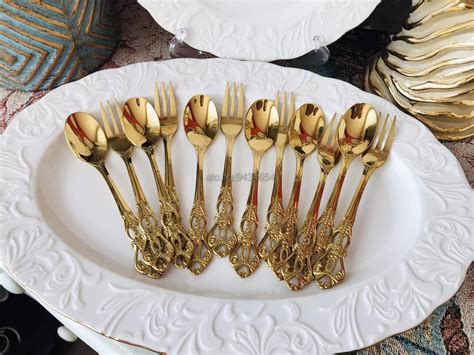 Страхотни десертни прибори в златно неръждаема стомана Съдове Сервизи Прибори Банк