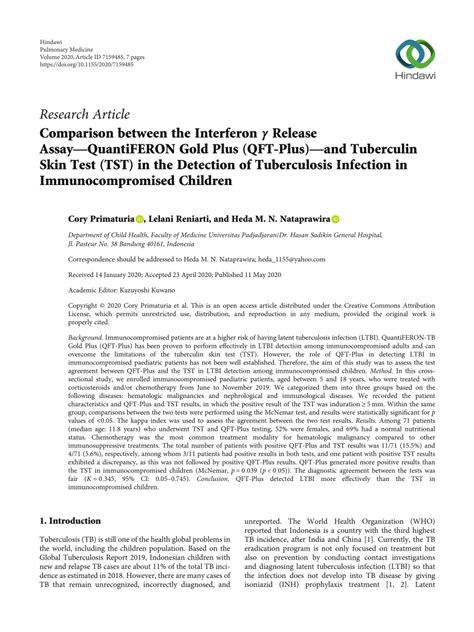 Pdf Comparison Between The Interferon γ Release Assay—quantiferon Gold Plus Qft Plus —and
