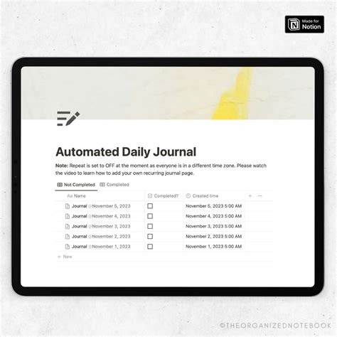 automated daily journal notion template the organized notebook