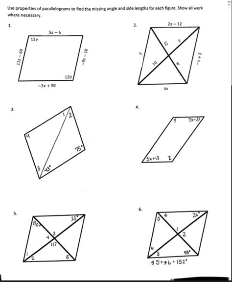 Solved Use Properties Of Parallelograms To Find The Missing Angle And Side Lengths For Each