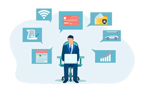 온라인 뱅킹을 사용하여 온라인으로 일하고 쇼핑하고 결제하는 사업가의 벡터 개념에 대한 스톡 벡터 아트 및 기타 이미지 개념 개념과 주제 계약서 Istock