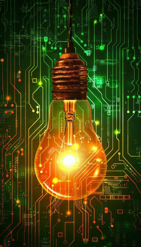 Illuminated Light Bulb In Futuristic Circuit Board Design Depicting Innovation Technology And
