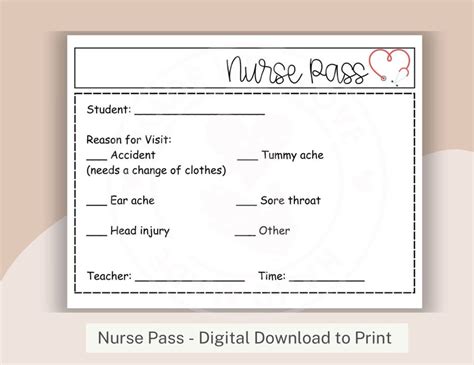 Printable Nurse Pass I Teacher Resources Etsy