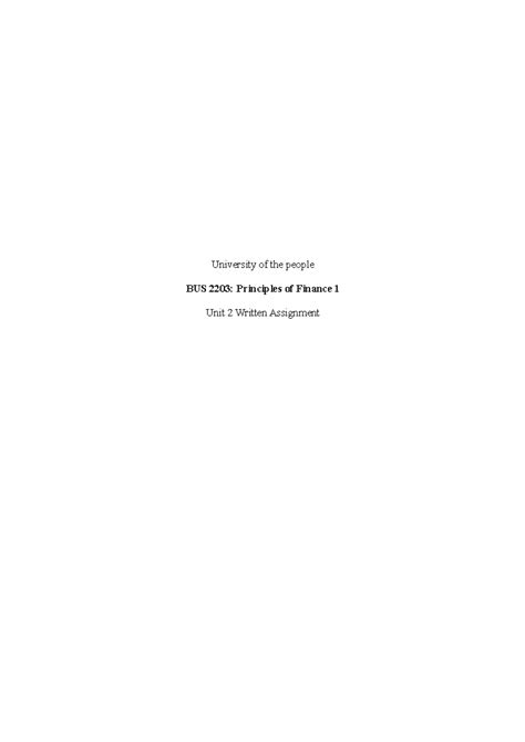 Bus 2203 Written Assignment Unit 2 University Of The People Bus 2203