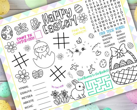Easter Activity Placemat Spring Coloring Placemat Printable Easter