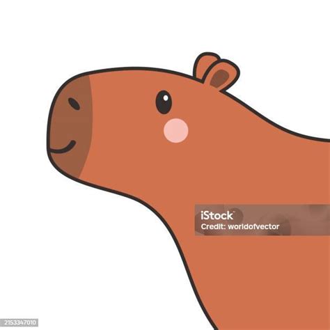 구석에 있는 카피바라 아이콘 귀여운 만화 Kawaii 재미 있는 아기 캐릭터 물돼지 웃는 얼굴 등고선 낙서 유치한 스타일 스티커 인쇄 인사말 카드 플랫 디자인 흰색