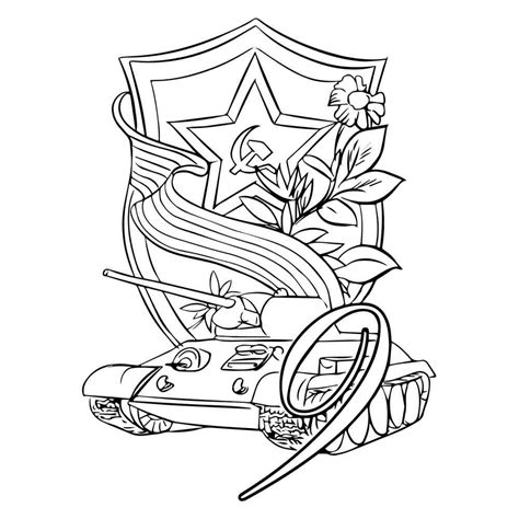 Раскраска 9 мая открытка своими руками распечатать или скачать