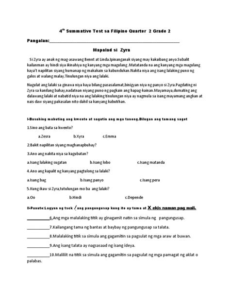 4th summative test sa filipino quarter 2 grade 2 pdf