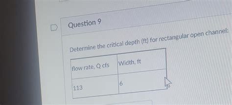 Solved Ft For Rectangular Open Channel Chegg