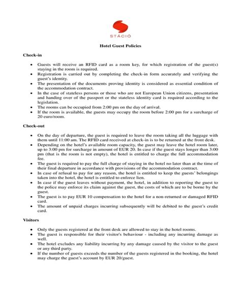 Free 3 Hotel Check In Forms In Pdf