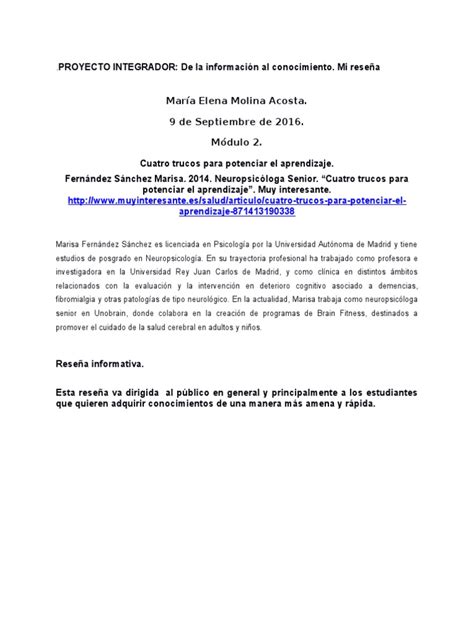 Proyecto Integrador Modulo 2 Semana 4 Pdf Memoria Cerebro