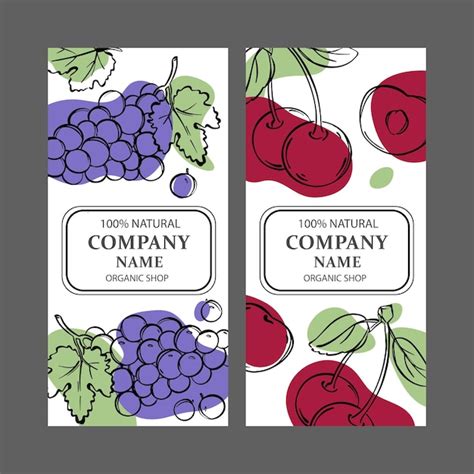 Cereza Y Uva Plantillas De Etiquetas Vintage Sketch Vector Set Vector Premium