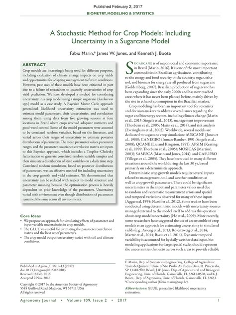 Pdf Process Based Model For Stochastic Simulation Of Sugarcane Growth And Production