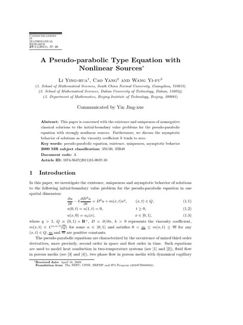 A Pseudo Parabolic Type Equation With Nonlinear Sources Communications In Mathematical Research