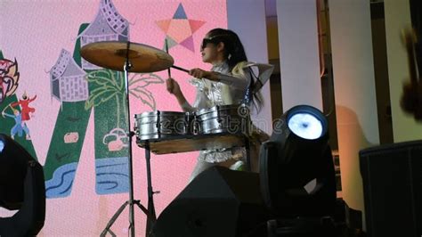 Music Band And Thai Actor Or Musician Play Classic Instrument Drum Set