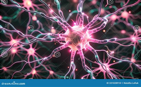Depiction Of A Nerve Cell Or Neuron With Branching Dendrites And The Long Axon With The Myelin