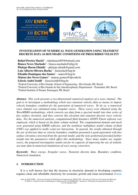 Pdf Investigation Of Numerical Wave Generation Using Transient Discrete Data As Boundary