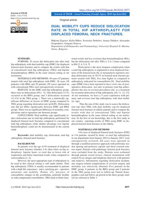 Pdf Dual Mobility Cups Reduce Dislocation Rate In Total Hip Arthroplasty For Displaced Femoral