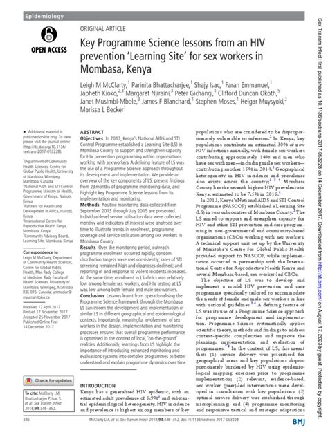 Key Programme Science Lessons From An Hiv Prevention Learning Site For Sex Workers In Mombasa