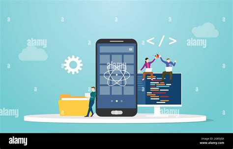 React Native Mobile Apps Development Concept With Modern Flat Style Vector Illustration Stock