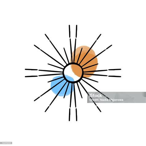 검은 선으로 그려진 추상 태양 손의 벡터 그림 수채화 물감의 착색 된 반점 동위 원소 천체 점성술에 대 한 로고 수채화 물감에 대한 스톡 벡터 아트 및 기타 이미지 Istock