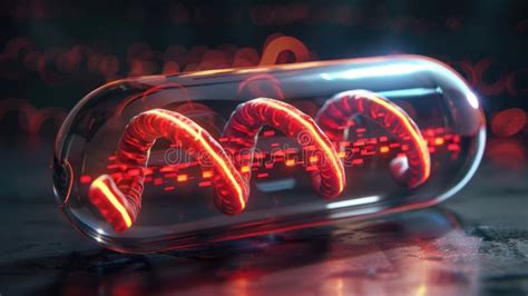 3d Illustration Of A Glowing Dna Helix Inside A Glass Tube On A Futuristic Background Stock