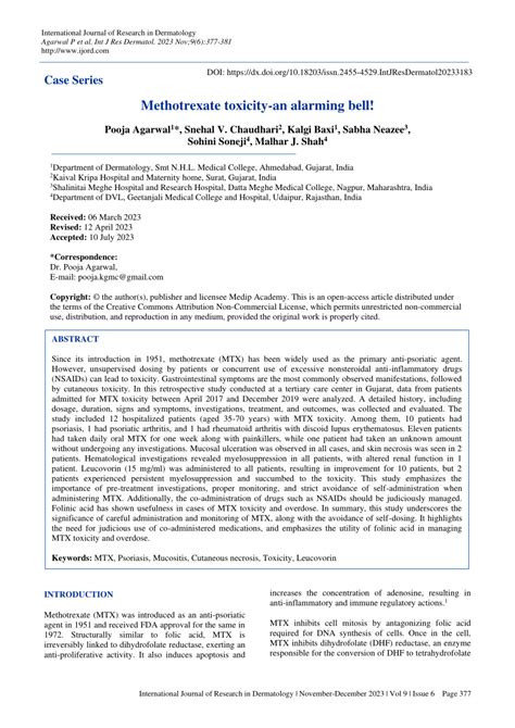 PDF Methotrexate Toxicity An Alarming Bell