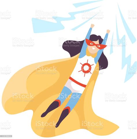 슈퍼 히어로 의상을 입고 아름 다운 소녀 마스크와 황금 케이프 벡터 일러스트 레이 션에 귀여운 슈퍼 아이 문자 귀여운에 대한 스톡 벡터 아트 및 기타 이미지 Istock