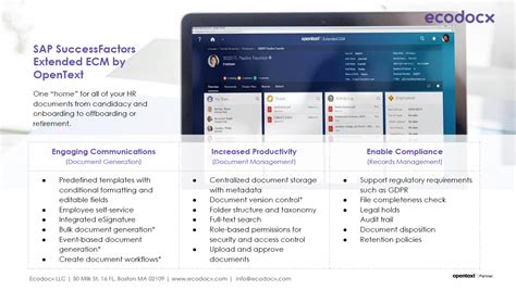 Centralized Storage And Compliance With Opentext Extended Ecm For Sap Successfactors