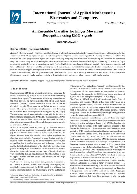 Pdf An Ensemble Classifier For Finger Movement Recognition Using Emg Signals