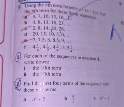 Solved Using The Nth Term Formula A N 1 D Find The Nth Term For These Linear Sequences A 4 7