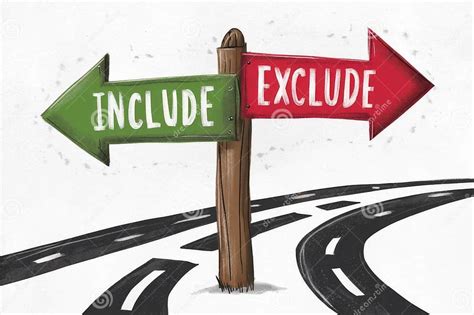 Green And Red Road Signs With Include And Exclude Text Pointing In Opposite Directions Stock