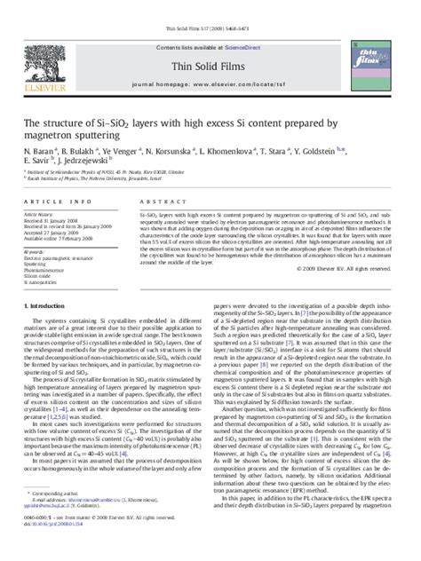 Pdf The Structure Of Si Sio2 Layers With High Excess Si Content Prepared By Magnetron Sputtering