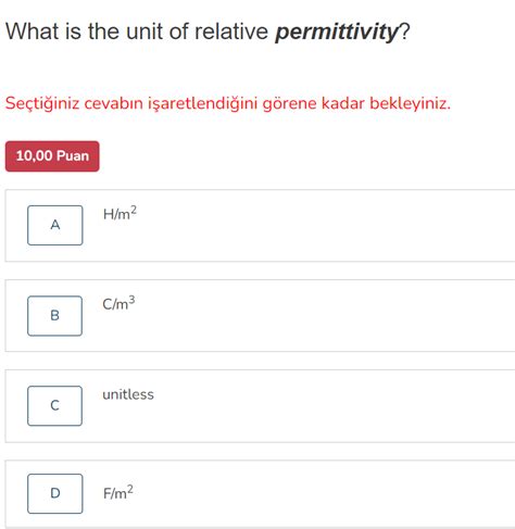 Solved What Is The Unit Of Relative Permittivityseçtiğiniz