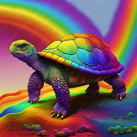 Premium Ai Image Rainbow Turtle On A Rainbow Background With A