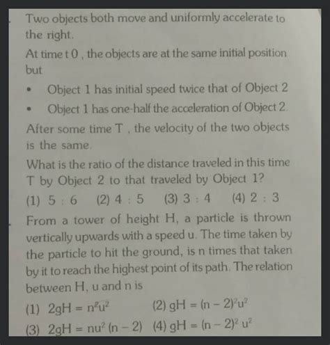 Two Objects Both Move And Uniformly Accelerate To The Right At Time T 0