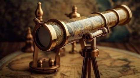 Premium Ai Image Antique Brass Telescope And Compass Old Times World Map