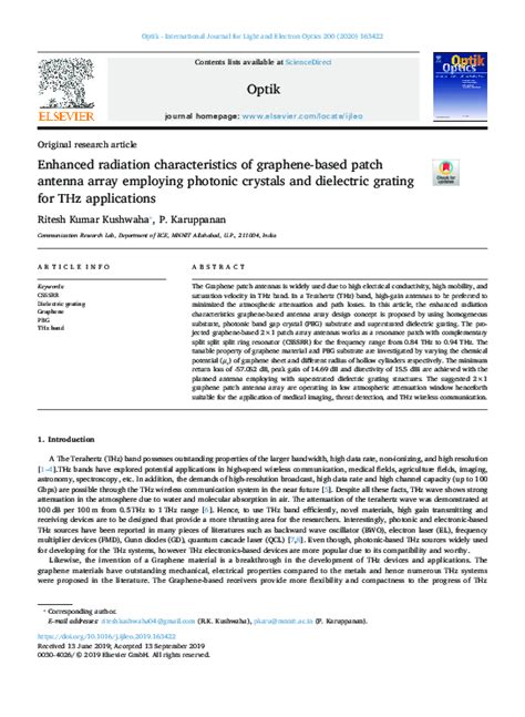 Pdf Enhanced Radiation Characteristics Of Graphene Based Patch