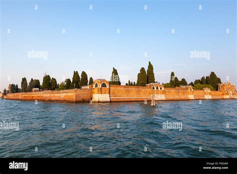 San Michele Cemetery Island During Golden Hour At Sunset Venice