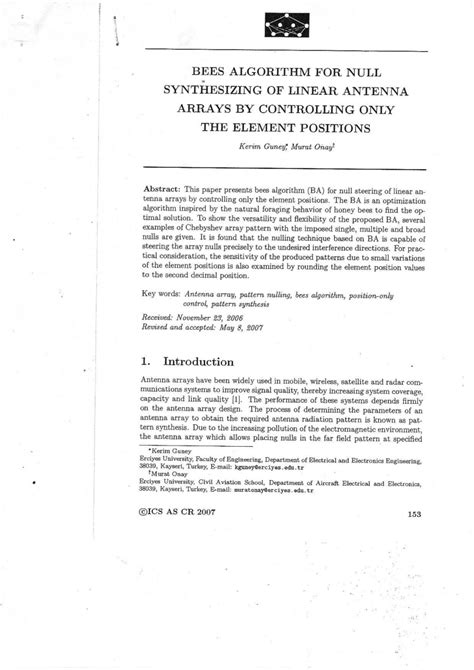 Pdf Bees Algorithm For Null Synthesizing Of Linear Antenna Arrays By