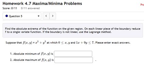 Solved Homework Maxima Minima Problems Score Chegg